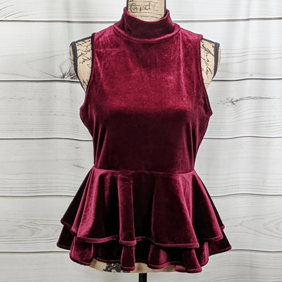 Torn by Ronny Kobo | Tops | Torn By Ronny Kobo Red Velvet Peplum Top ...